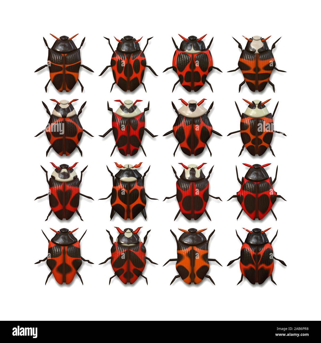 An illustration of 16 different red bugs Stock Photo - Alamy