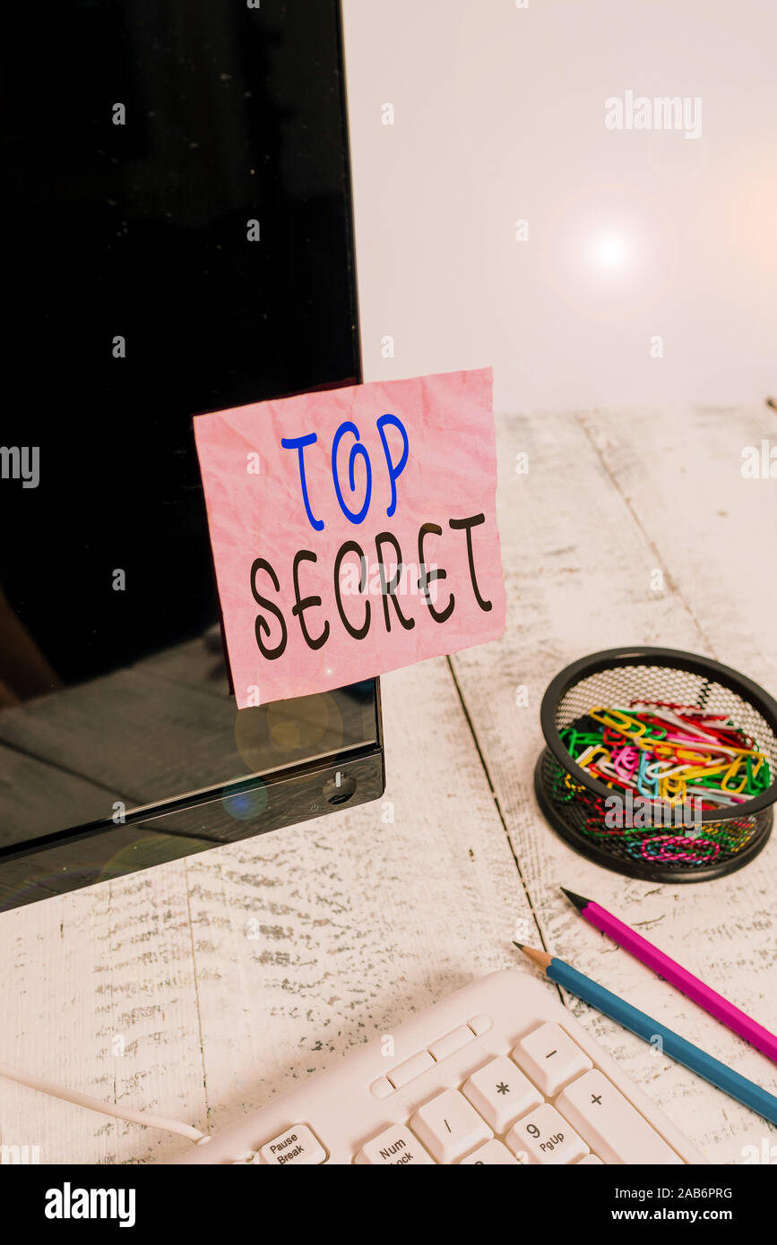 Handwriting text writing Top Secret. Conceptual photo protected by a ...