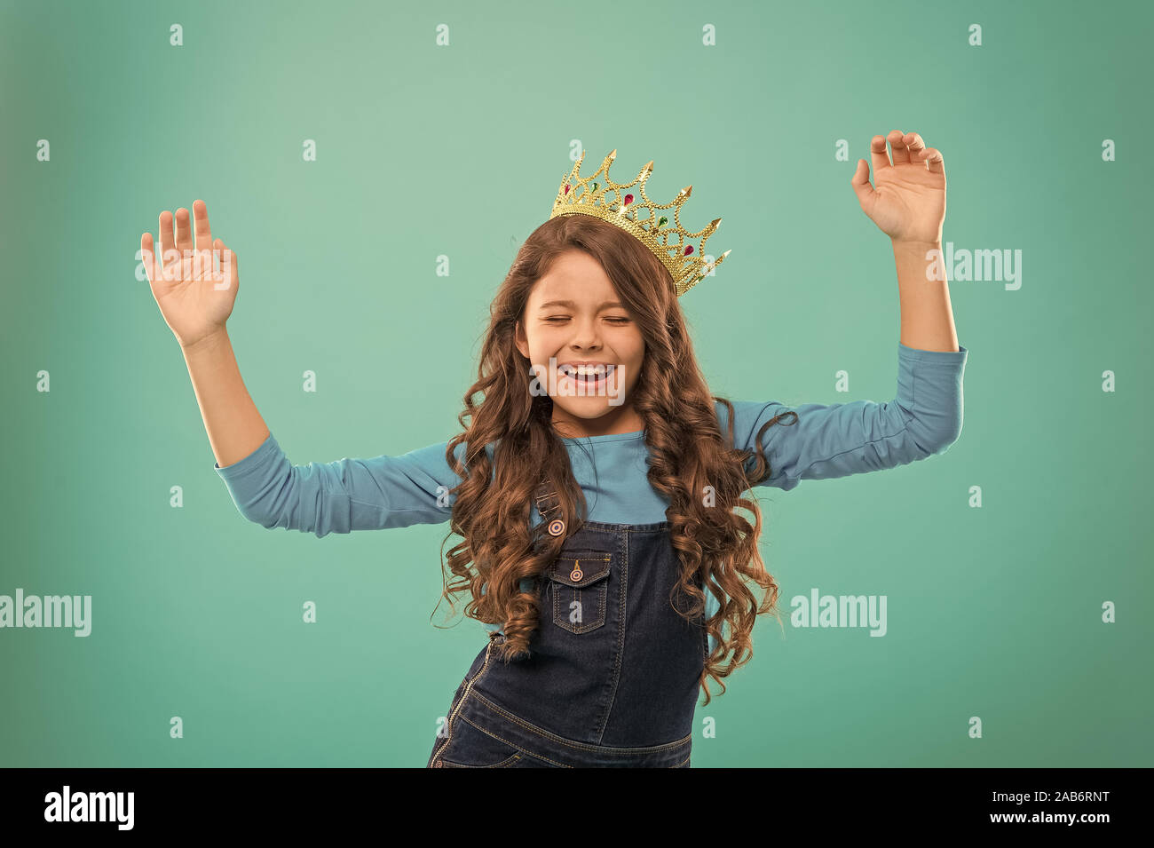 I am just the best. Kid wear golden crown symbol of princess. Girl cute ...