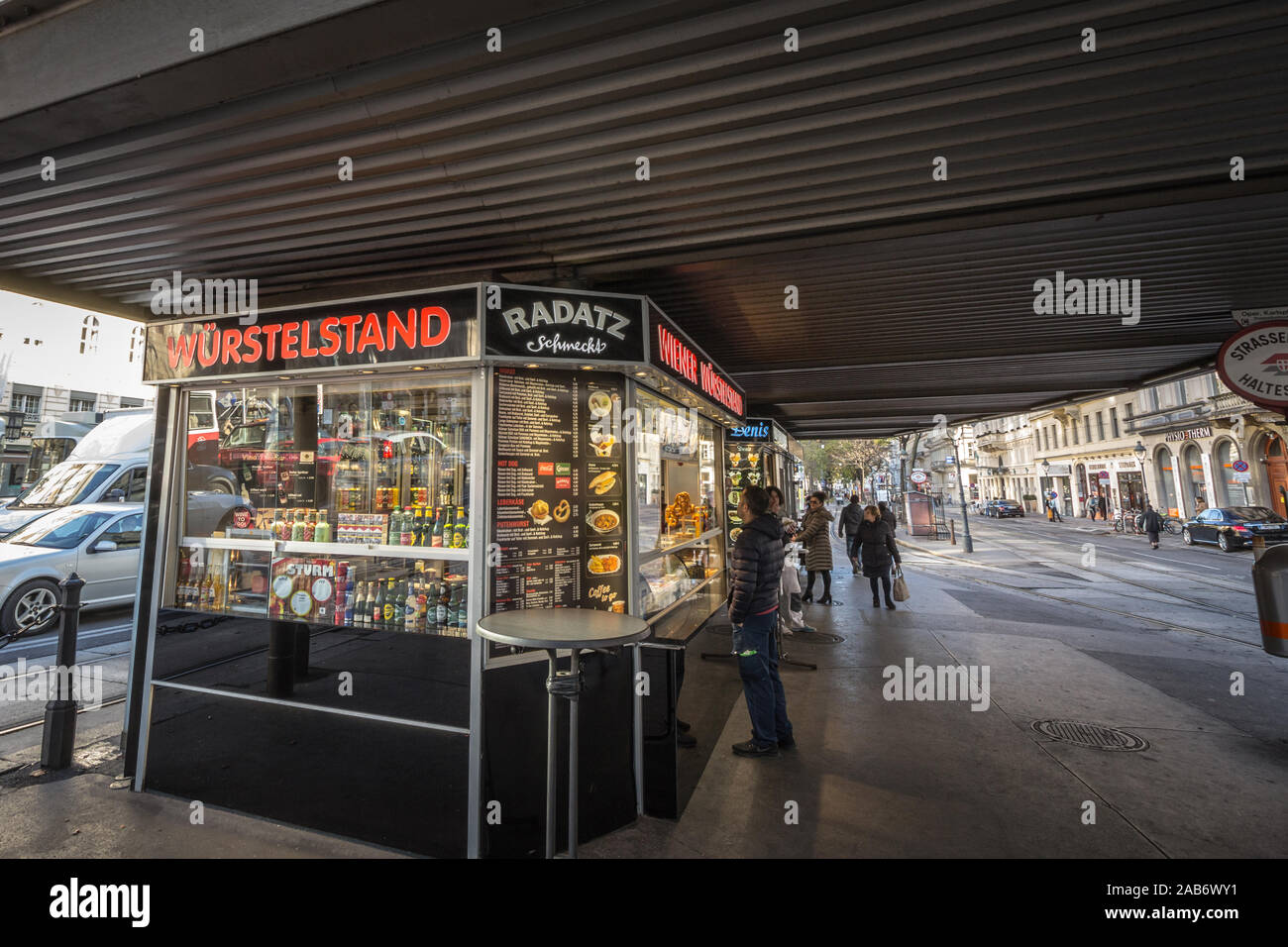 VIENNA, AUSTRIA - NOVEMBER 6, 2019: Austrian Wurstelstand stand in the ...