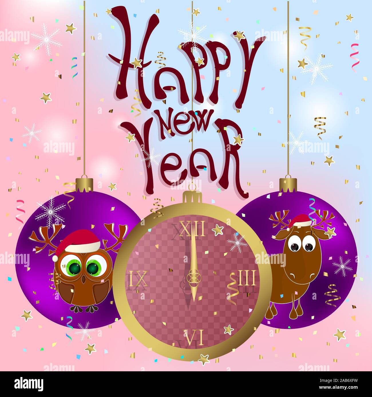 Happy new year greeting card with clock. happy new year greeting card ...