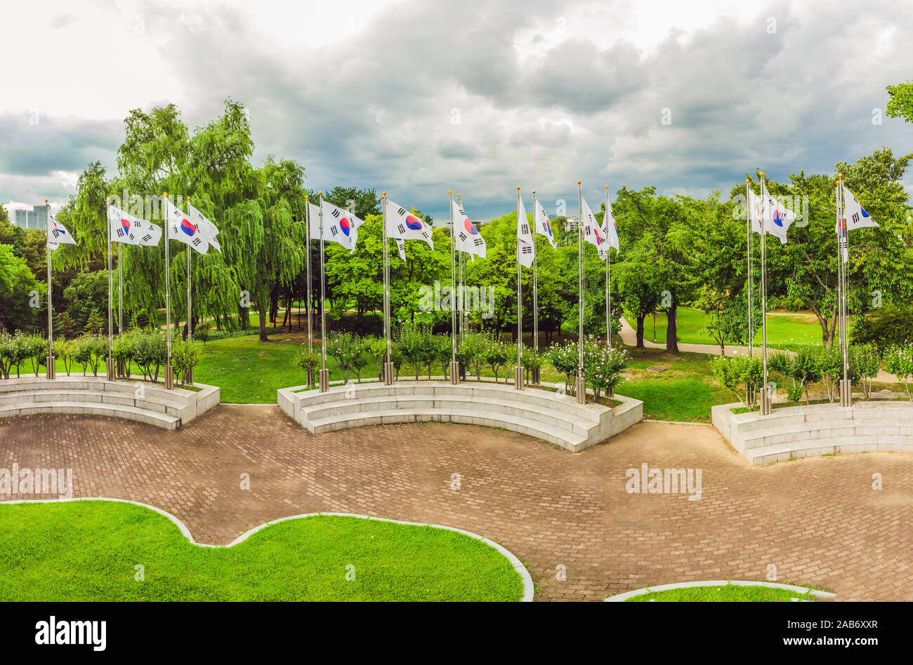 Many flags of South Korea on flagpoles Stock Photo - Alamy