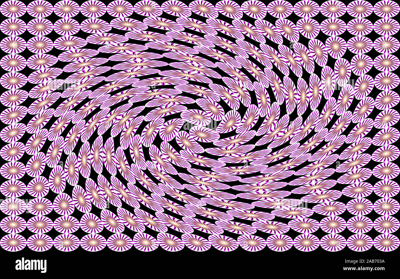 Digital drawn flower rotated in an endless pattern on a black ...