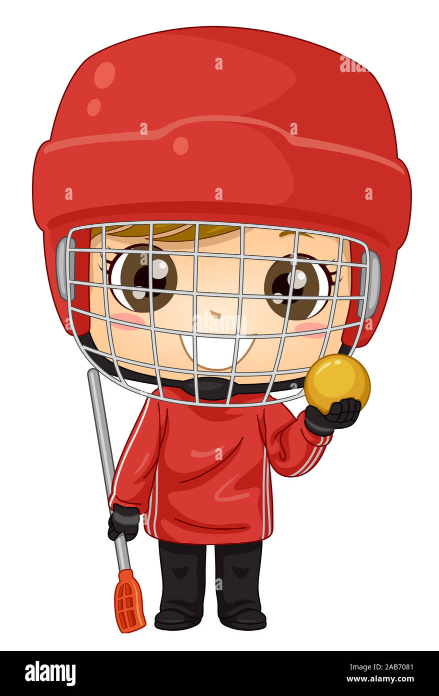 Illustration of a Kid Boy Wearing Helmet and Holding Ball and Broom ...