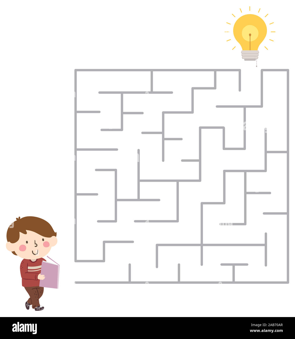 Illustration of a Kid Boy Reading a Book and Going Through a Maze to ...