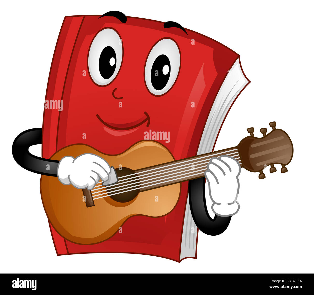 Illustration of a Book Mascot Holding a Pick and Playing the Guitar ...