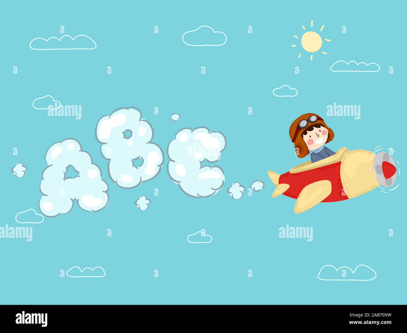 Illustration of a Kid Boy Pilot on a Plane Flying in the Sky with ABC ...