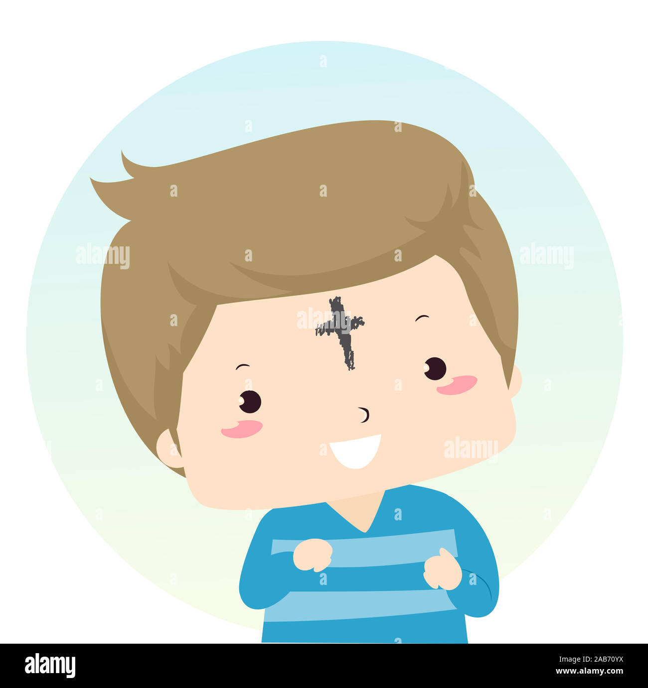 Illustration of a Kid Boy with a Cross Symbol on the Forehead for Ash ...