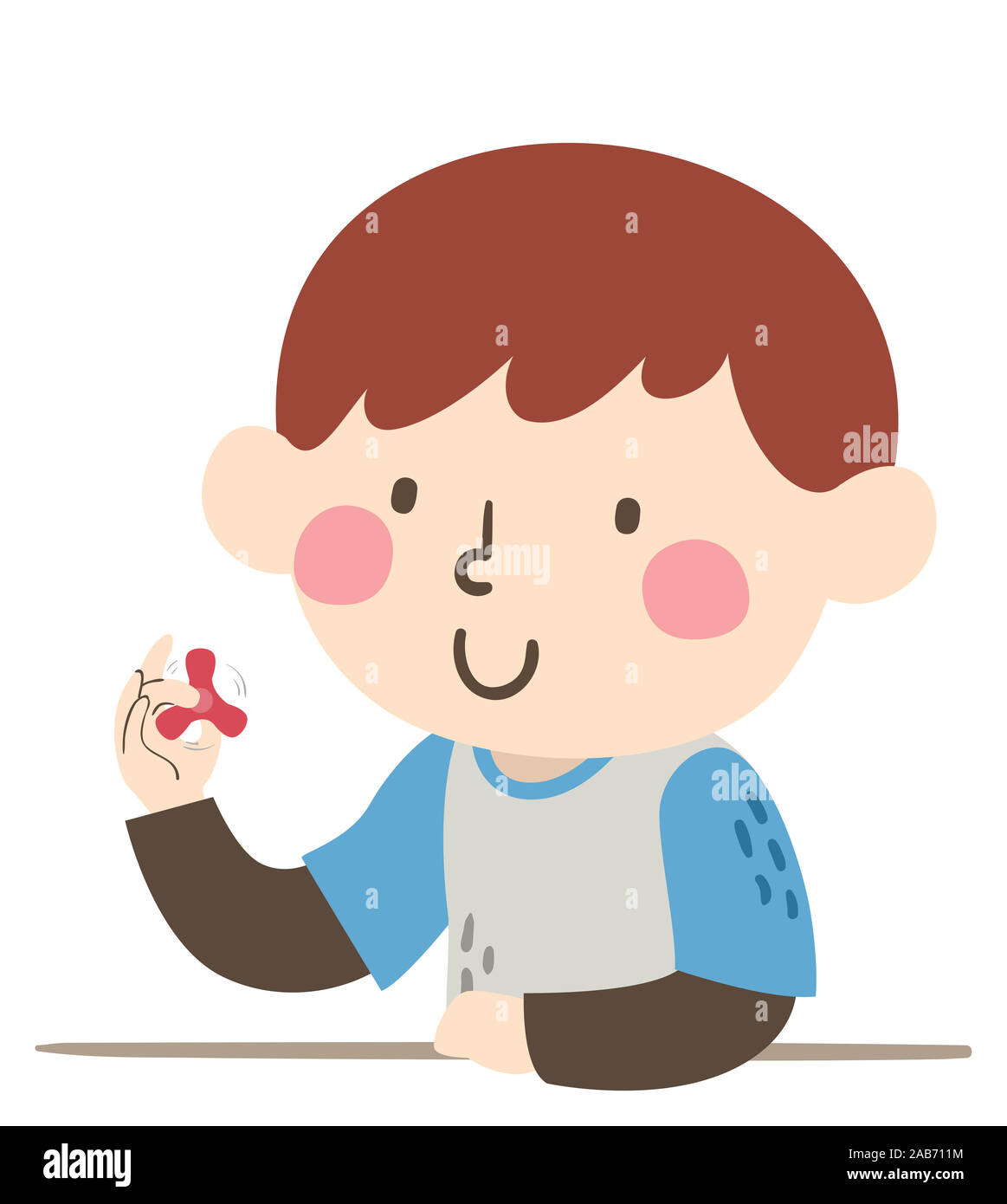 Illustration of a Kid Boy with ADD using a Fidget Spinner Toy to Focus ...