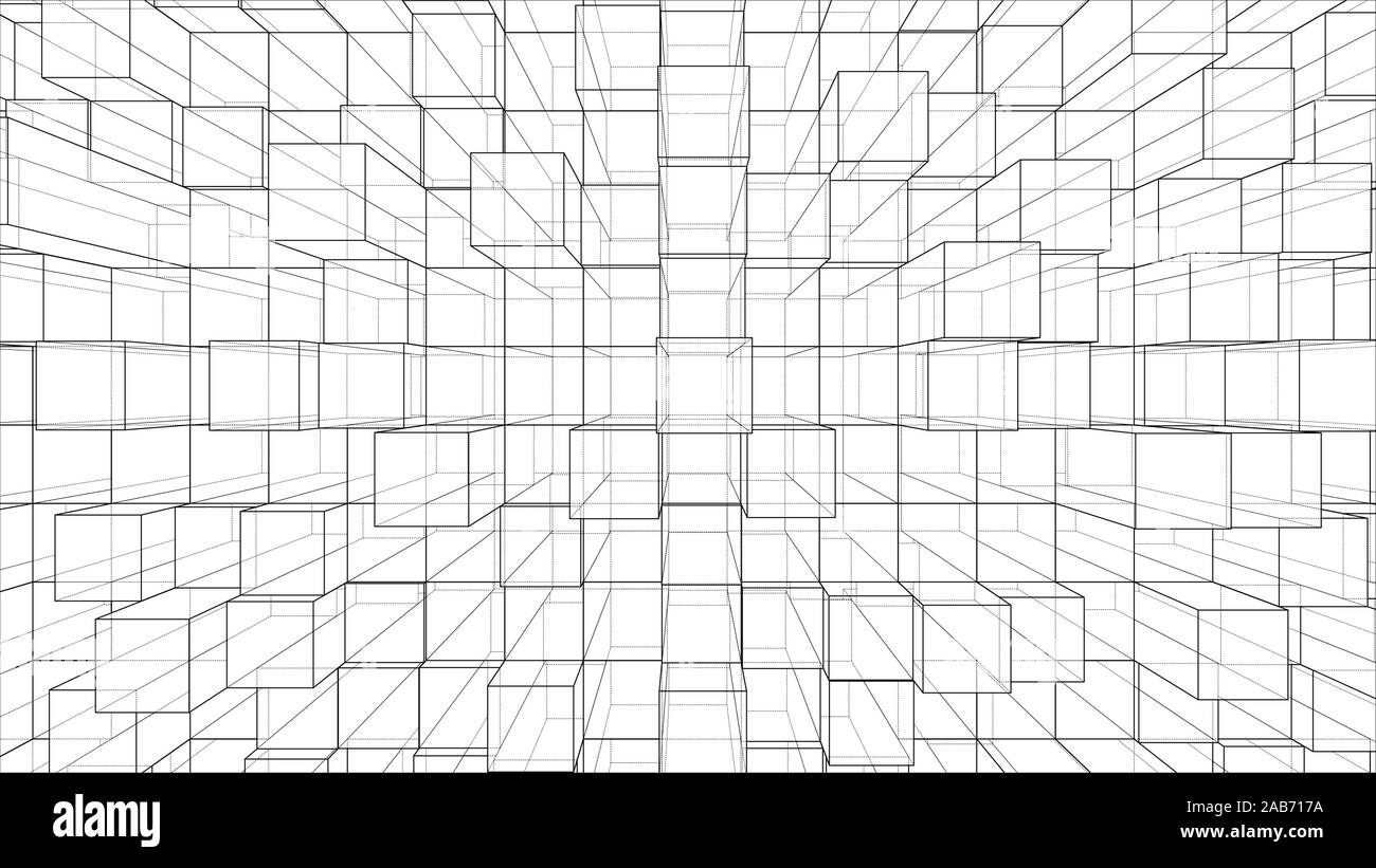Abstract background of cubes outline. Vector rendering of 3d. Wire ...