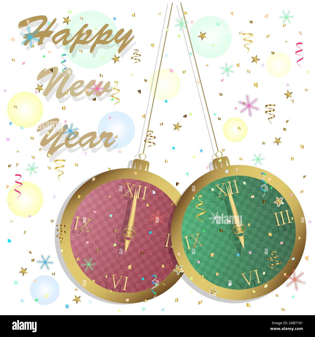 Happy new year. greeting card with clocks. vector illustration Stock ...