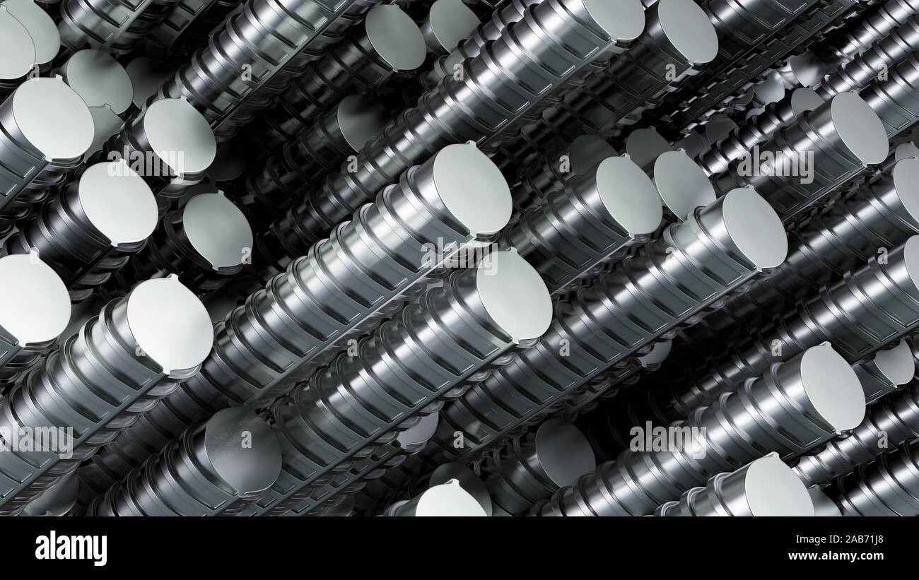 Stainless steel rods in rows. Randomly located. 3D illustration. Great ...