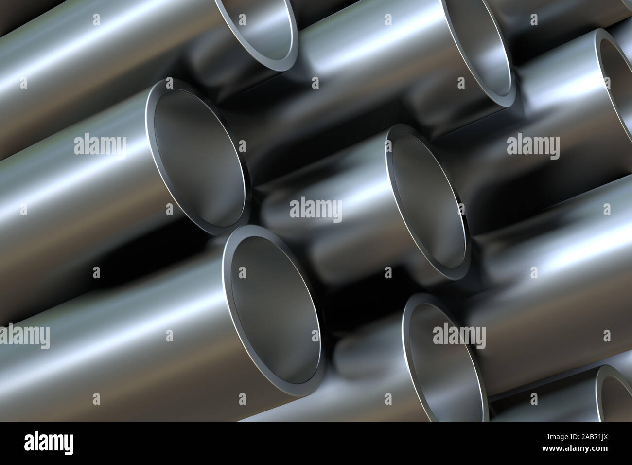 Steel pipes of isolated on white background. Glossy 3d rendering steel ...