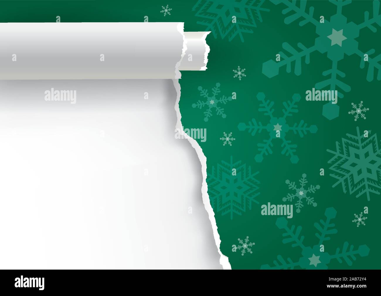 Christmas ripped paper green background with snowflakes. Illustration ...