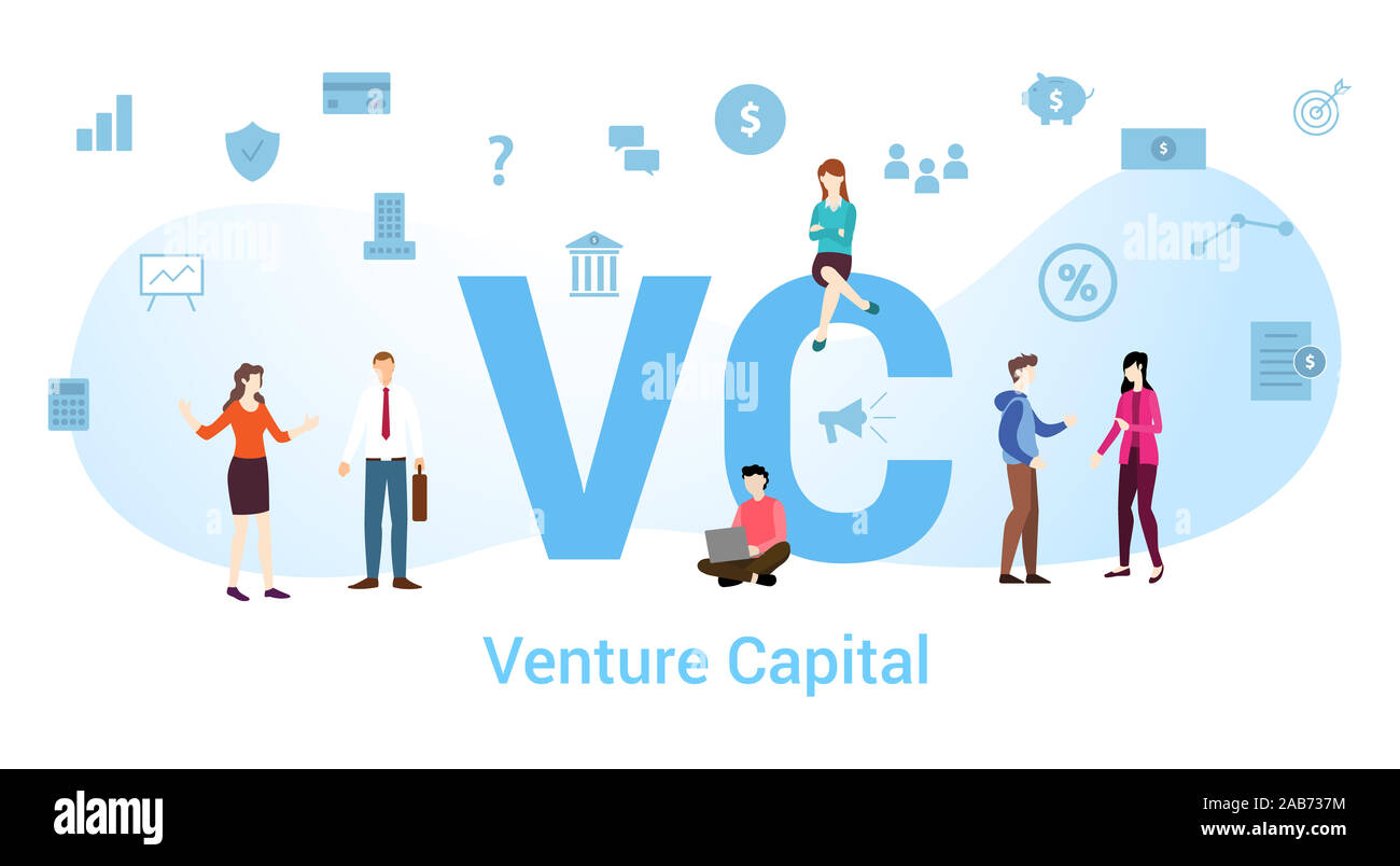 vc venture capital concept with big word or text and team people with ...