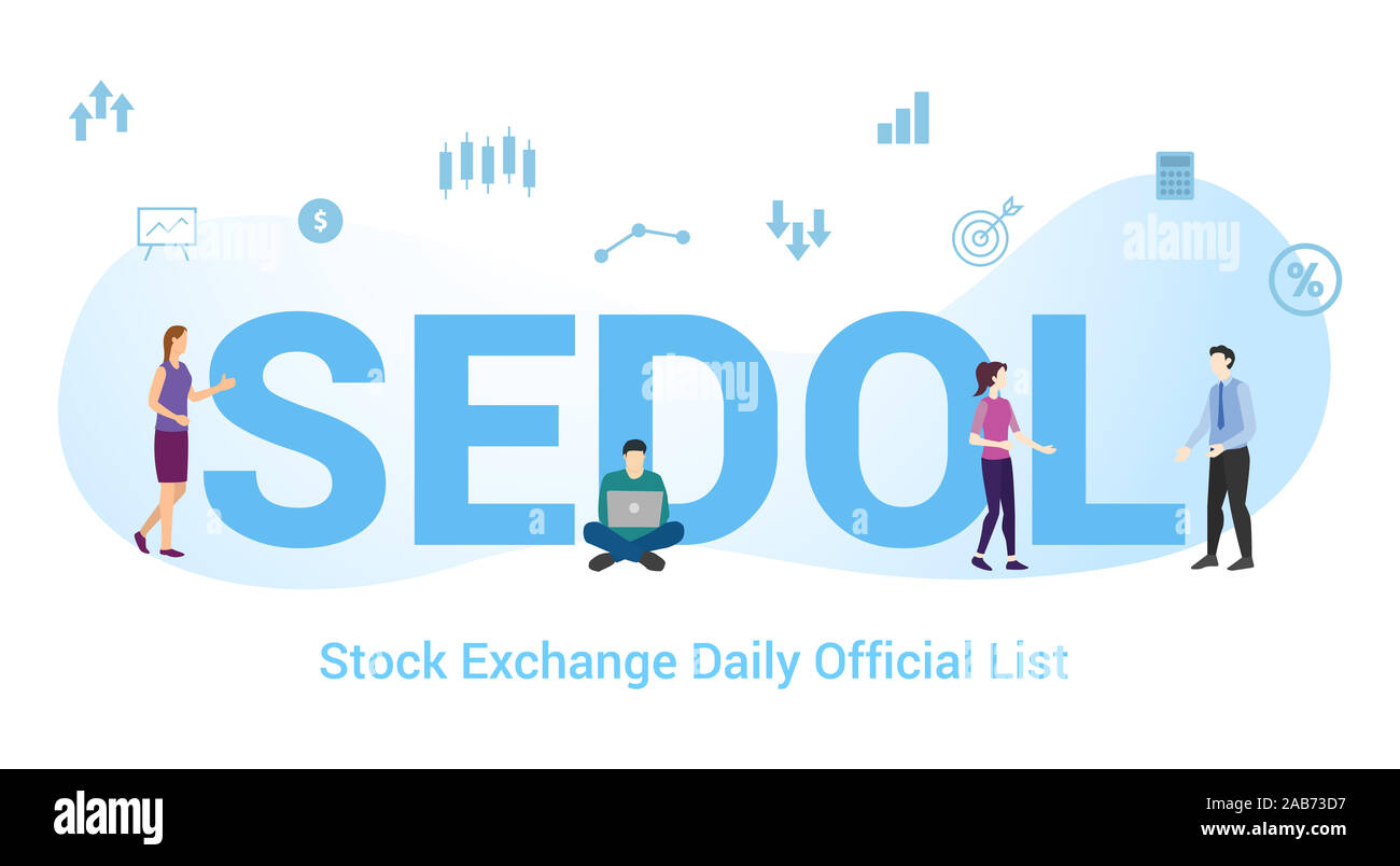 sedol stock exchange daily official list concept with big word or text ...