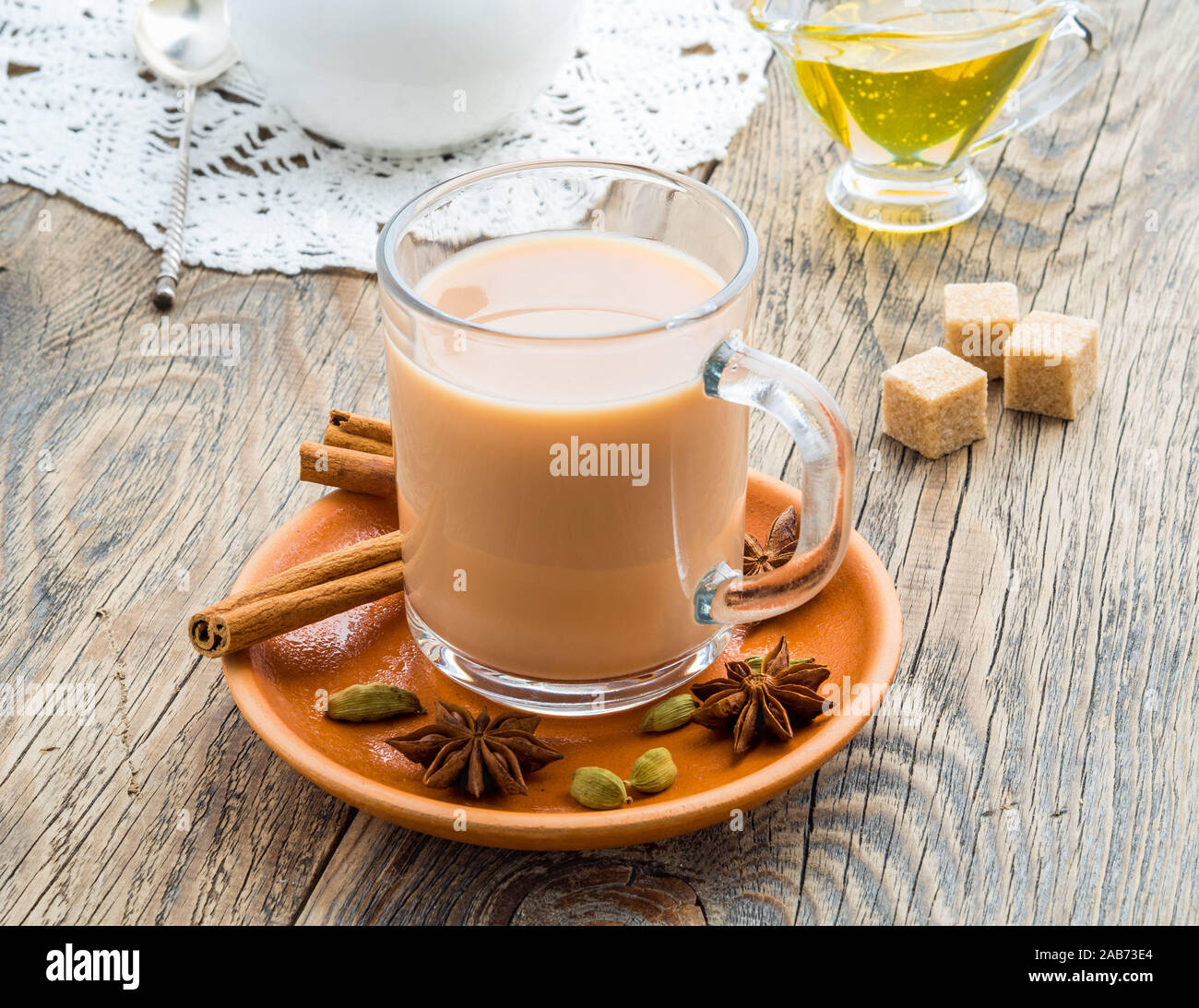 Masala Indian drink in the festival of Holi. Tea with milk and spices ...