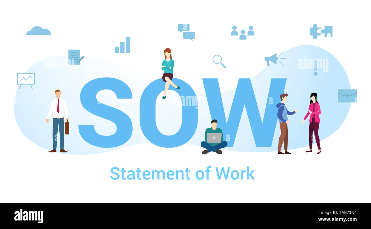 sow statement of work concept with big word or text and team people ...