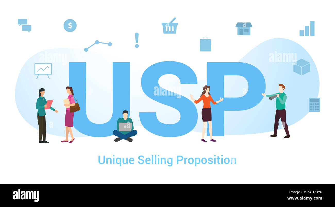 usp unique selling proposition concept with big word or text and team ...