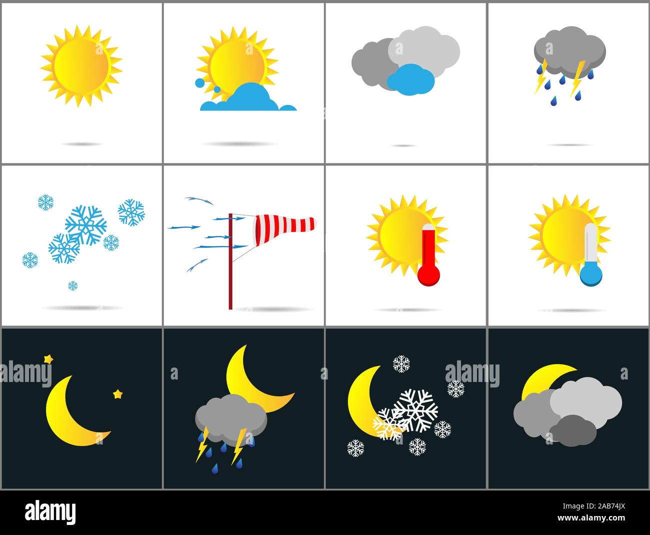 Weather forecast icons in flat style. Vector illustration Stock Vector ...