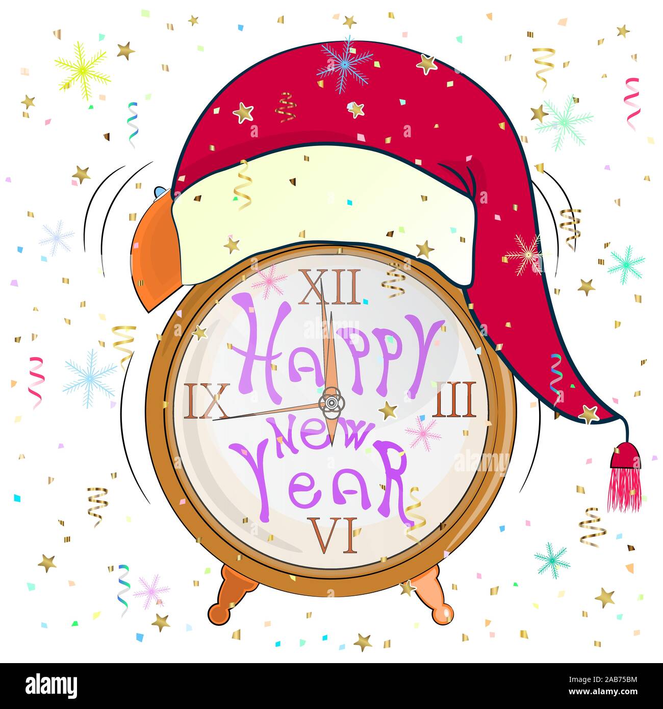 New year greeting card with alarm clock. vector illustration Stock ...