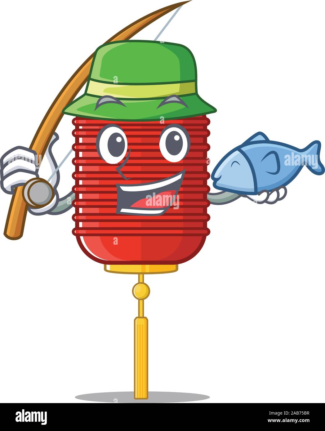 Cartoon character of funny Fishing chinese lantern design Stock Vector ...