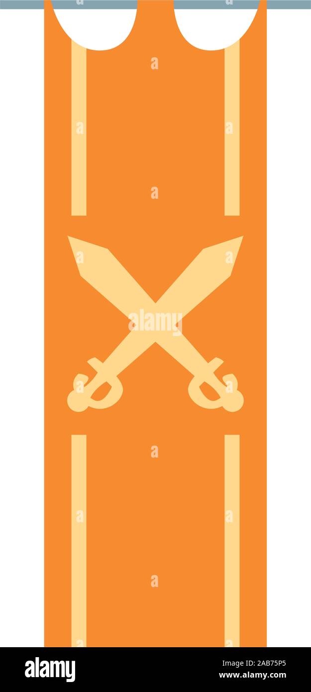 medieval hanging pennant with swords flat style icon vector ...