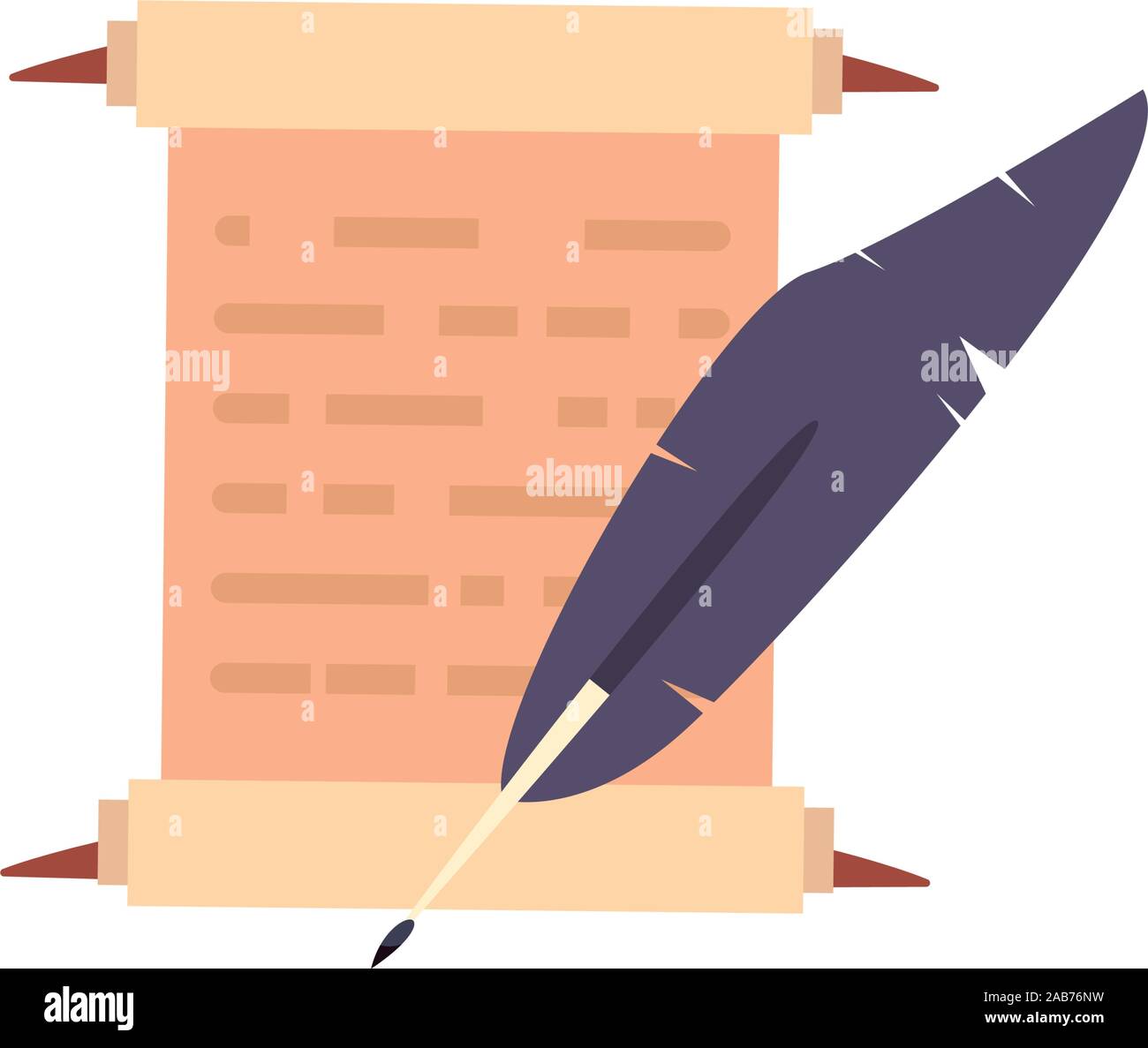 medieval parchment paper with feather flat style icon vector ...