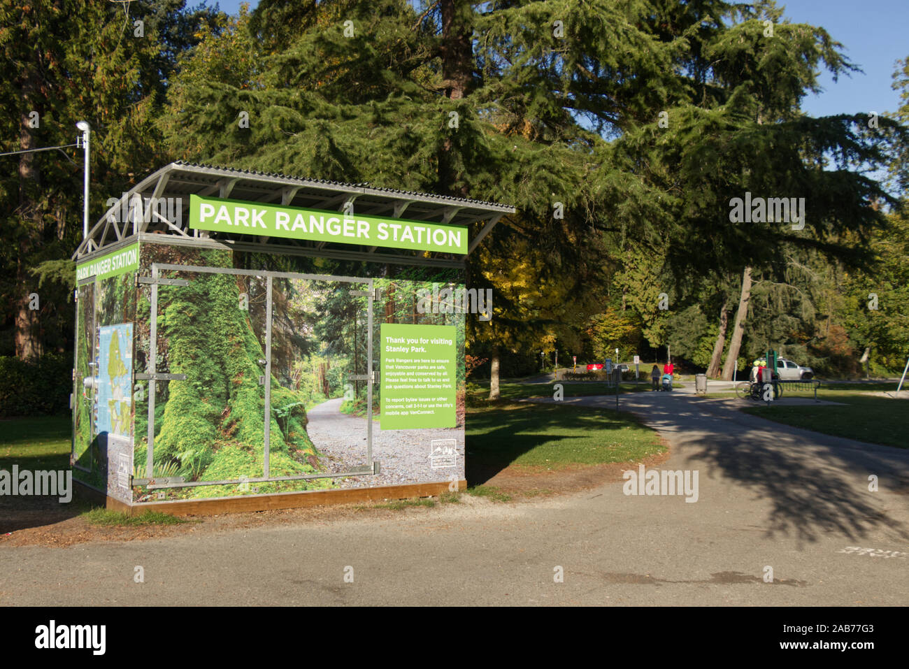 Vancouver, Canada - October 1, 2019: A sign "Park Ranger Station" on a ...