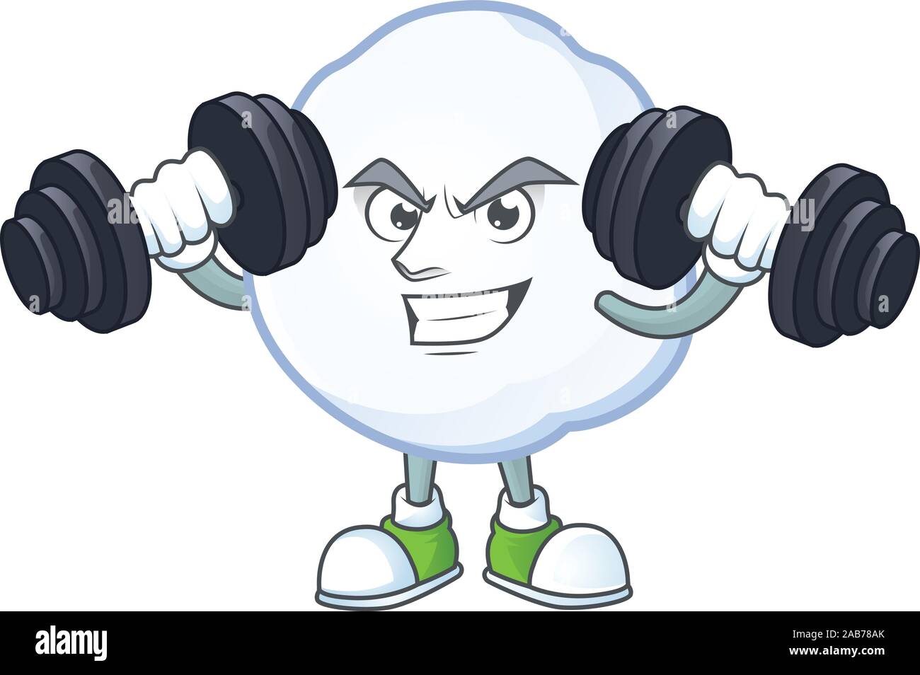 Fitness exercise snowball cartoon character holding barbells Stock ...
