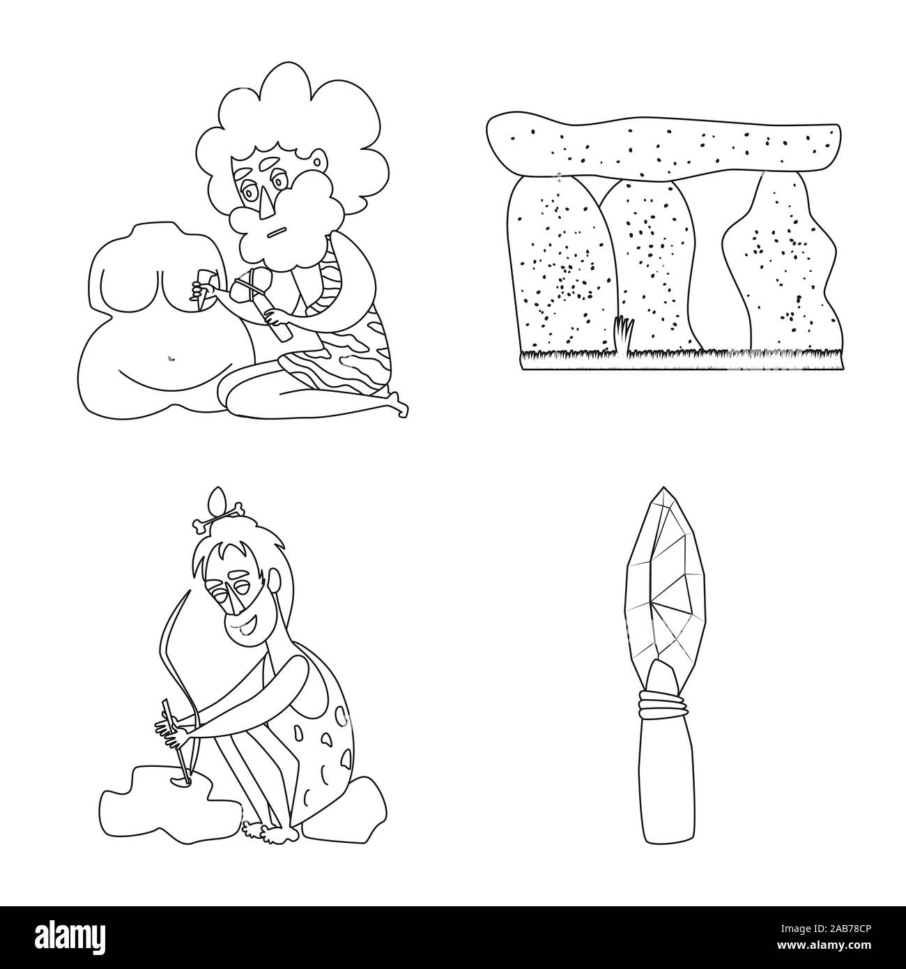 Vector illustration of primitive and archeology sign. Set of primitive ...