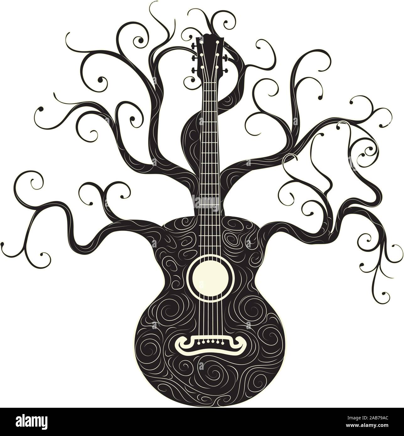 Vintage guitar silhouette with tree branches illustration Stock Vector ...