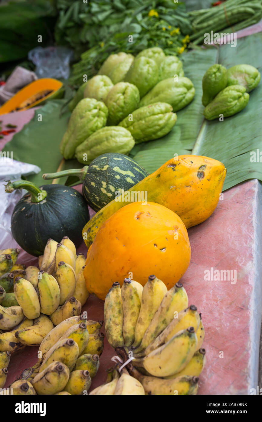 Exotic fresh food at the asian market, clear weather outside Stock ...