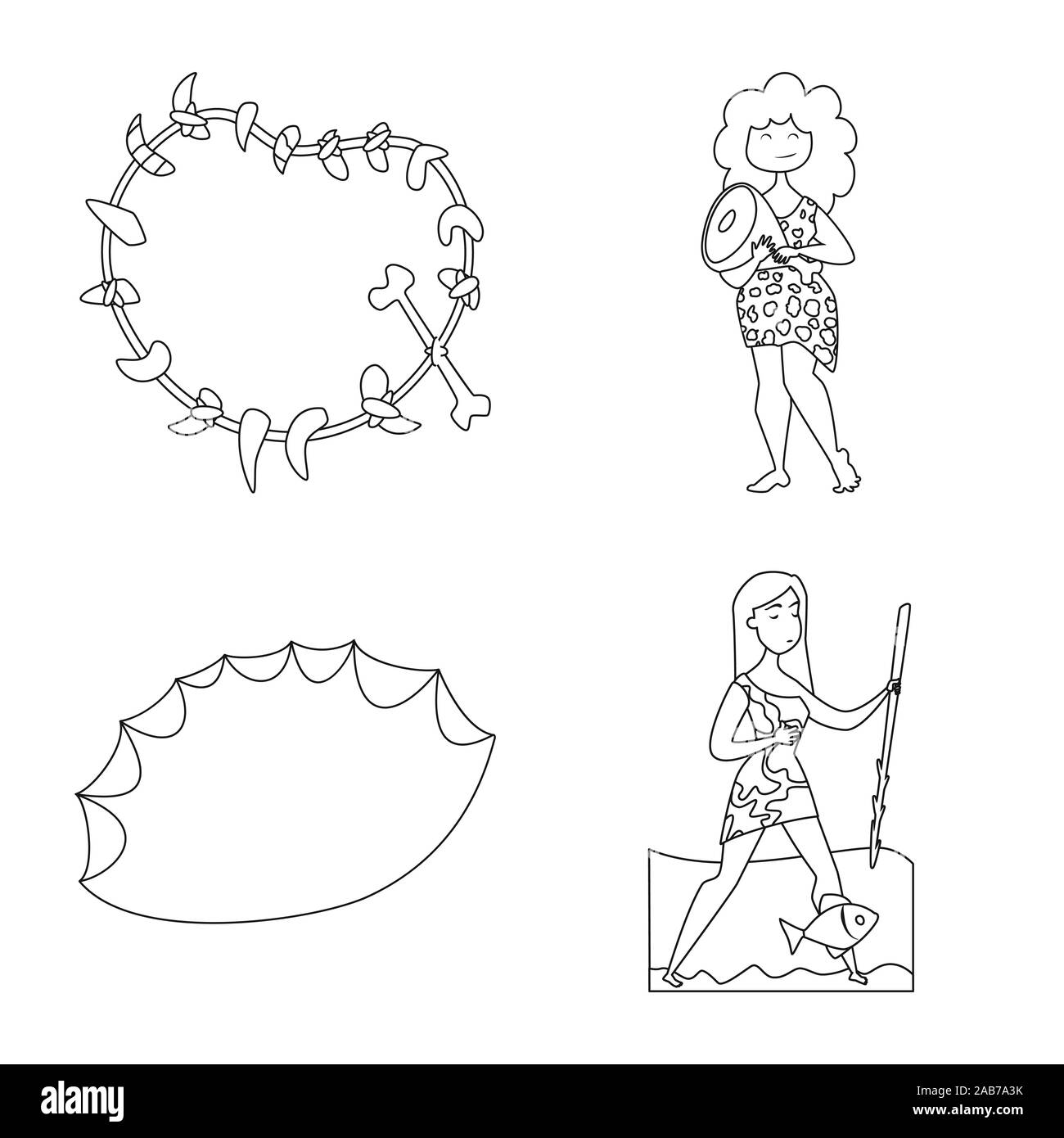 Vector illustration of primitive and archeology symbol. Set of ...