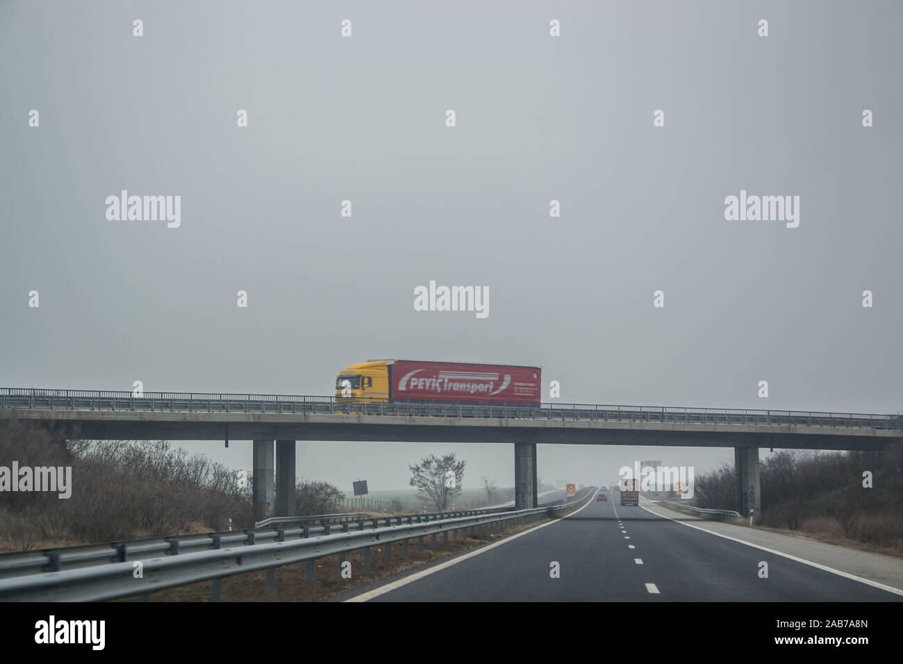 January 29, 2019 - Bulgaria - Bulgarian highway with cars and truck ...