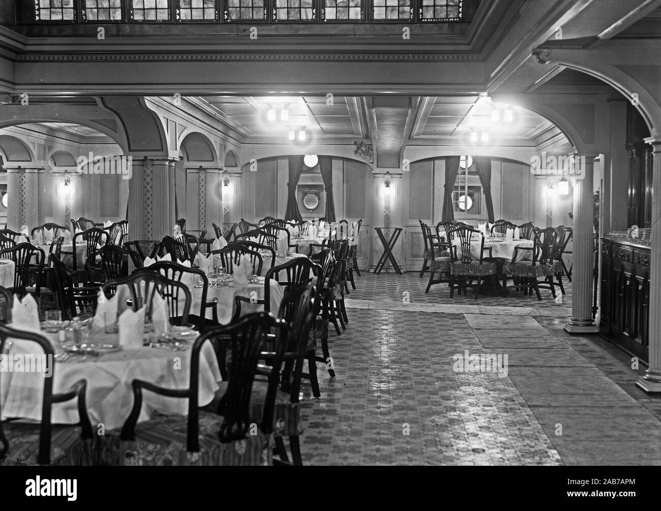 Dining room interior on the ship Hawkeye State ca. 1921-1923 Stock ...