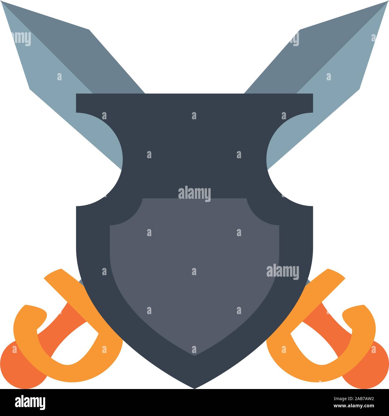 medieval shield with swords crossed flat icon vector illustration design Stock Vector Image ...
