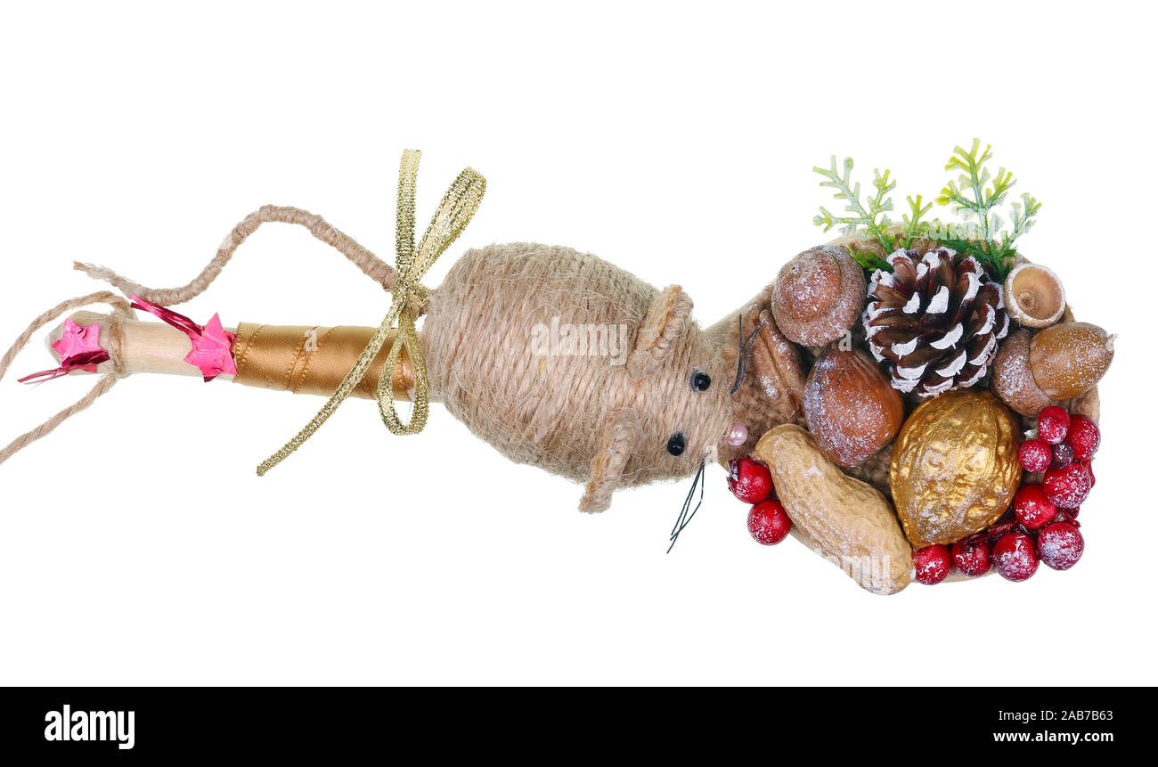 The symbol of 2020 - a homemade toy Mouse on wooden spoon- made from a ...
