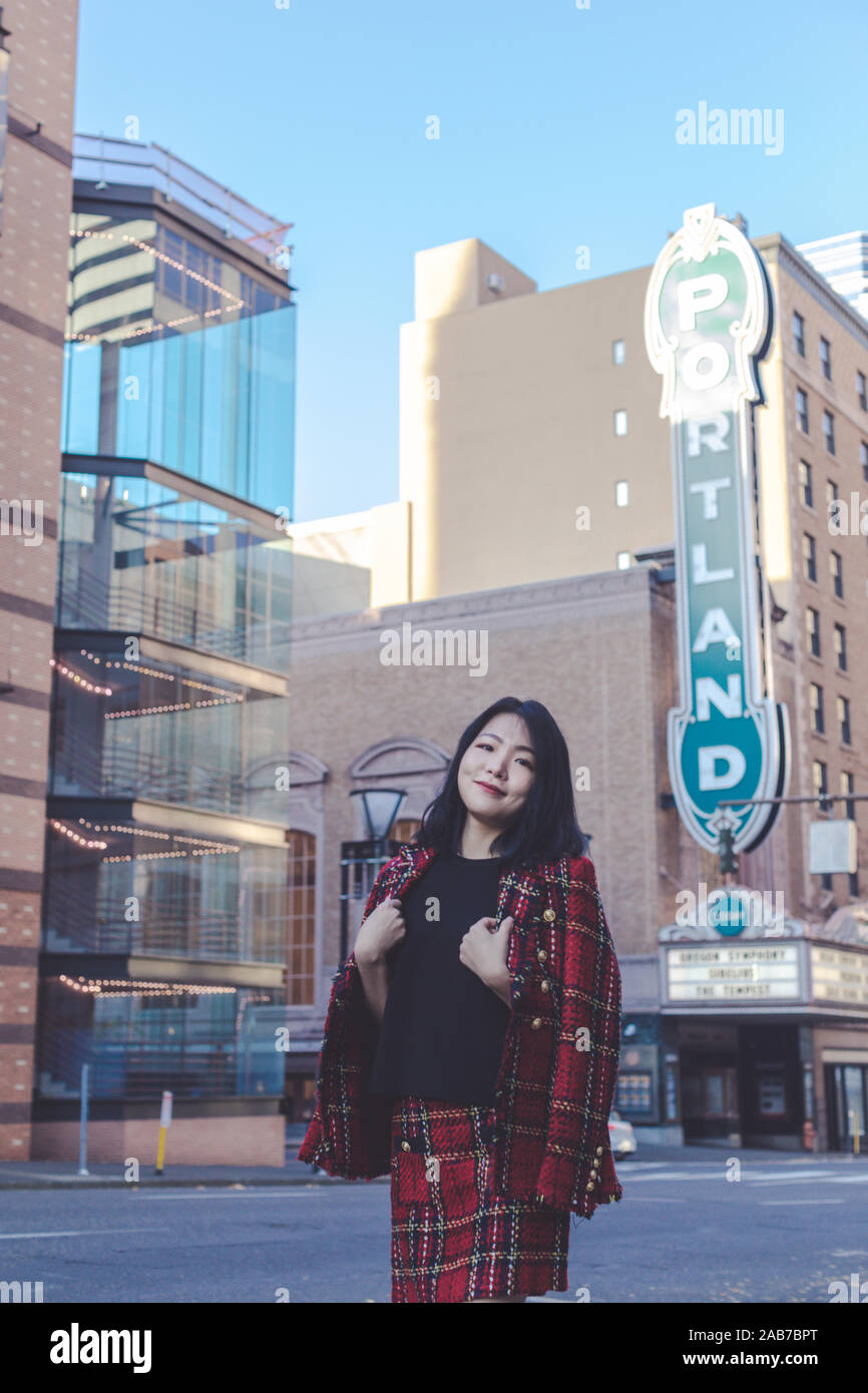 Portland, Oregon - Nov 24, 2019 : Asian female posing in front of a ...