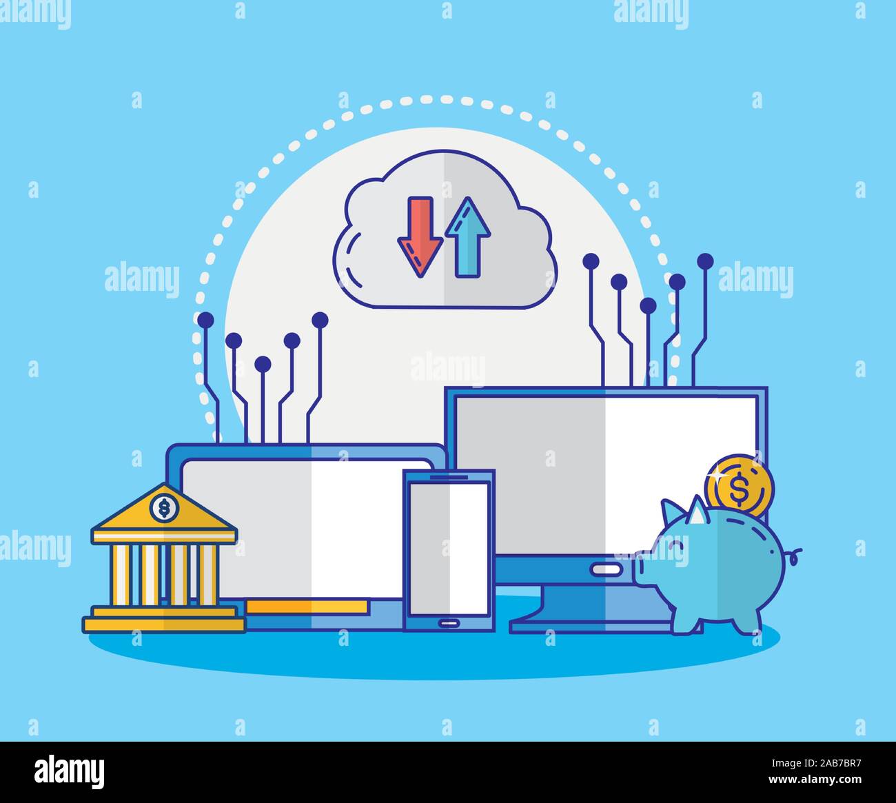 financial technology with electronic devices Stock Vector Image & Art ...