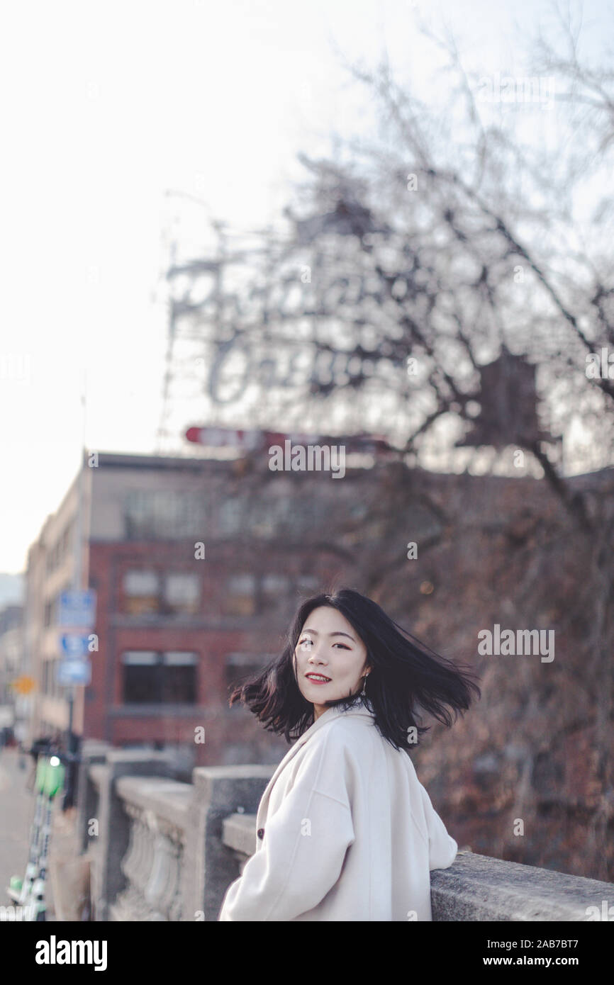 Portland, Oregon - Nov 24, 2019 : Asian female posing in front of a ...