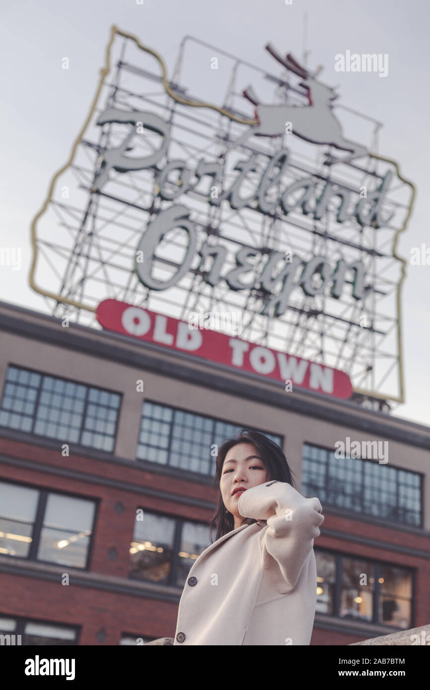 Portland, Oregon - Nov 24, 2019 : Asian female posing in front of a ...