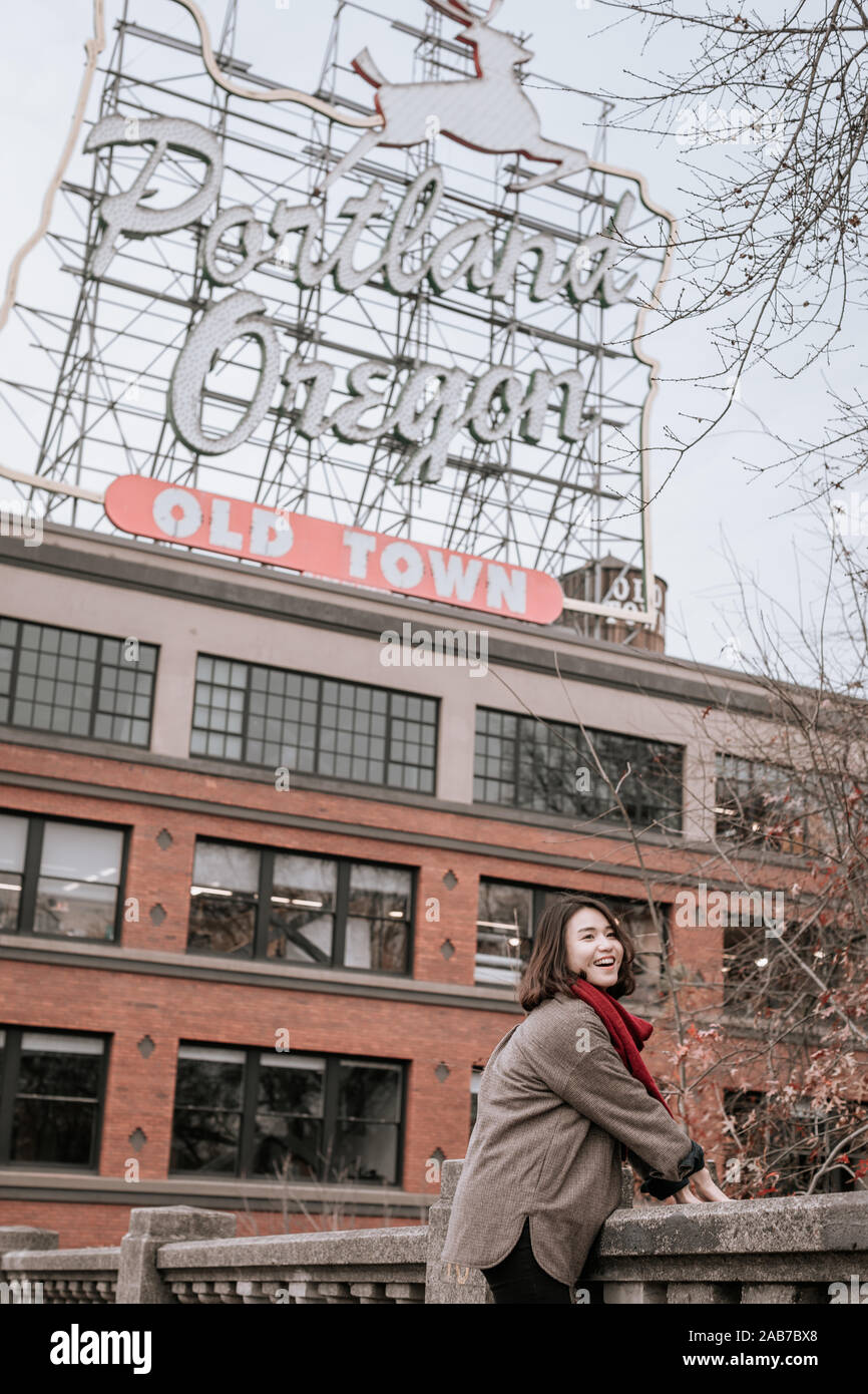 Portland, Oregon - Nov 16, 2019 : Asian female posing in front of a ...