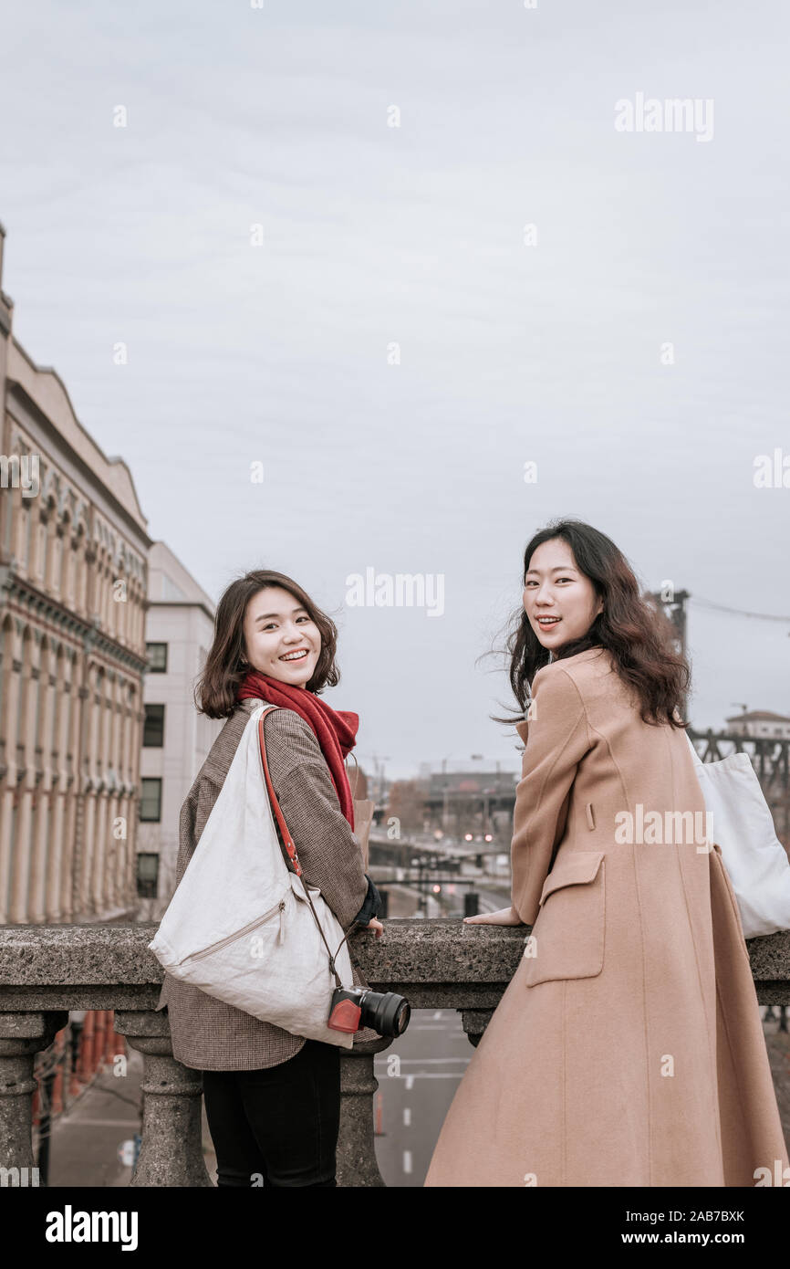 Portland, Oregon - Nov 16, 2019 : Two asian traveler posing at burnside ...