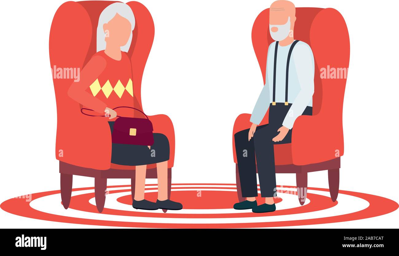 cute grand parents seated in sofas avatars characters Stock Vector ...