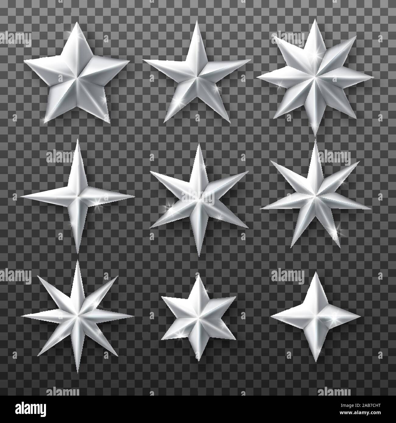 Silver star set isolated on transparent background. Vector realistic ...