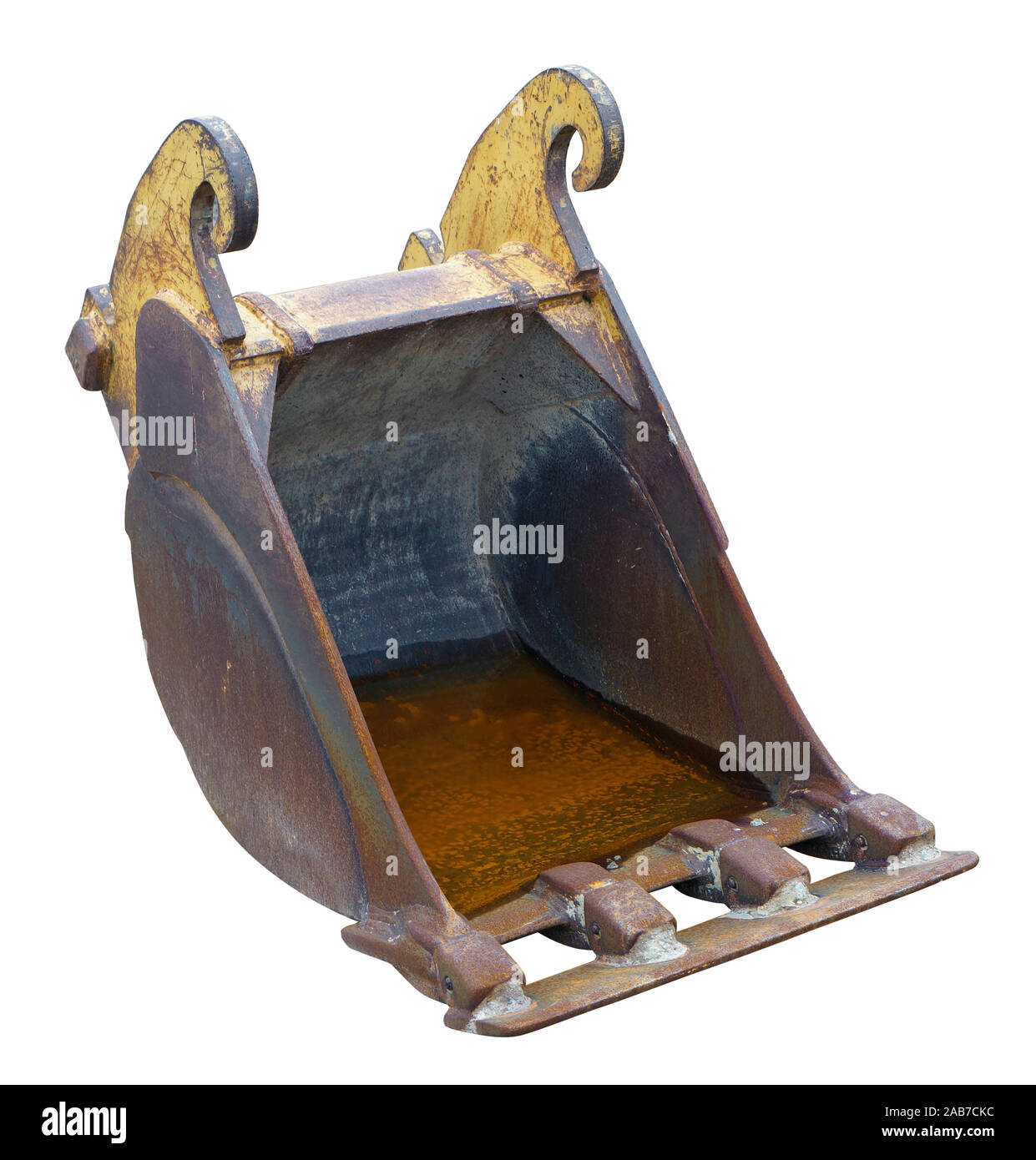 Broken excavator steel rusty bucket forgotten at construction site ...