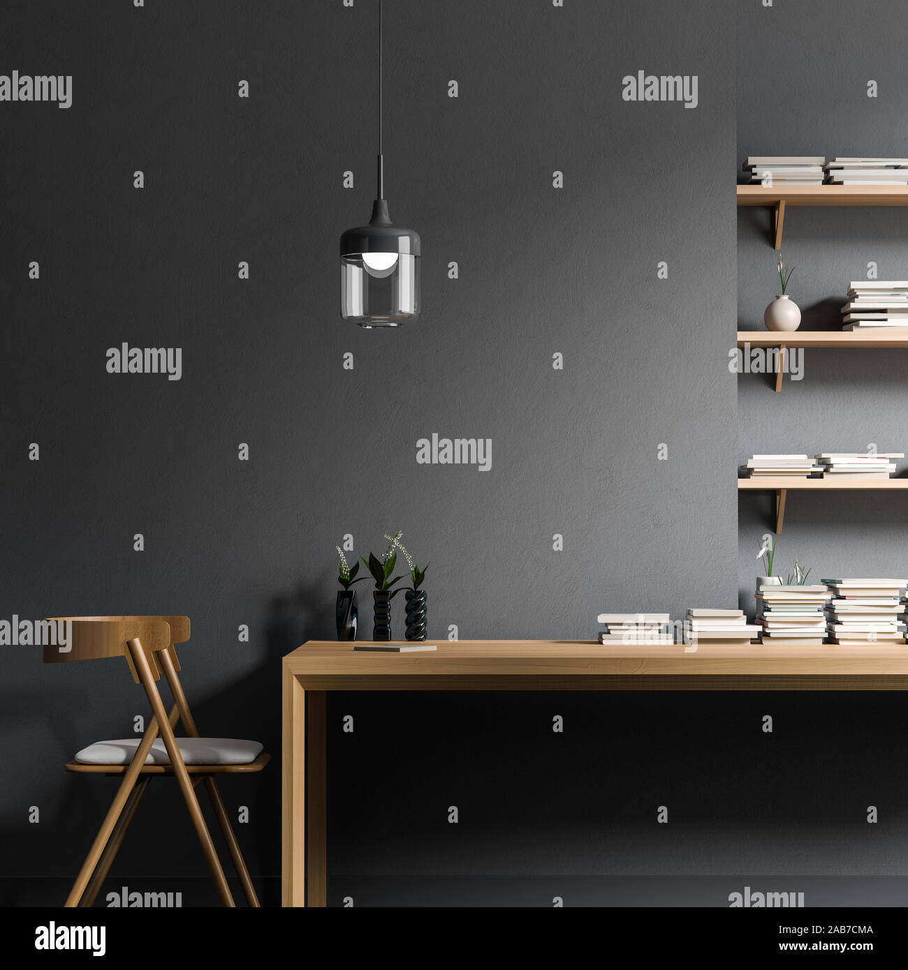 Modern style interior with wooden work desk. Minimalist workplace ...