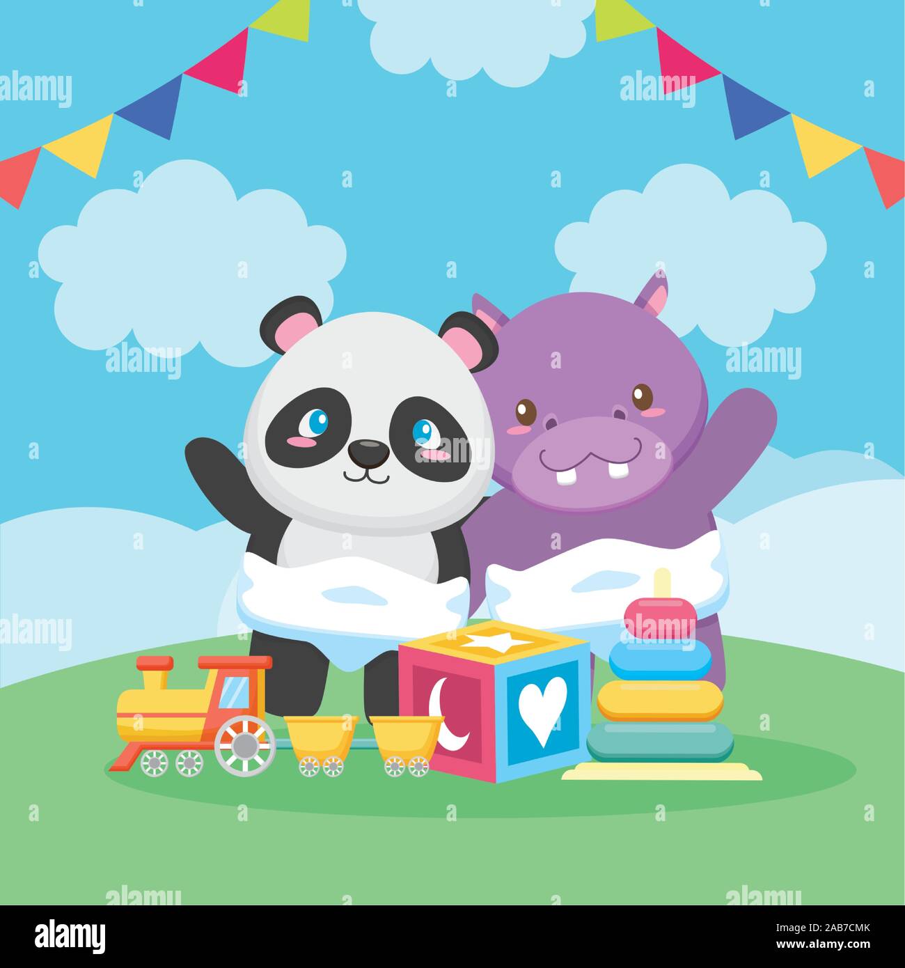 baby shower card with panda and hippo Stock Vector Image & Art - Alamy