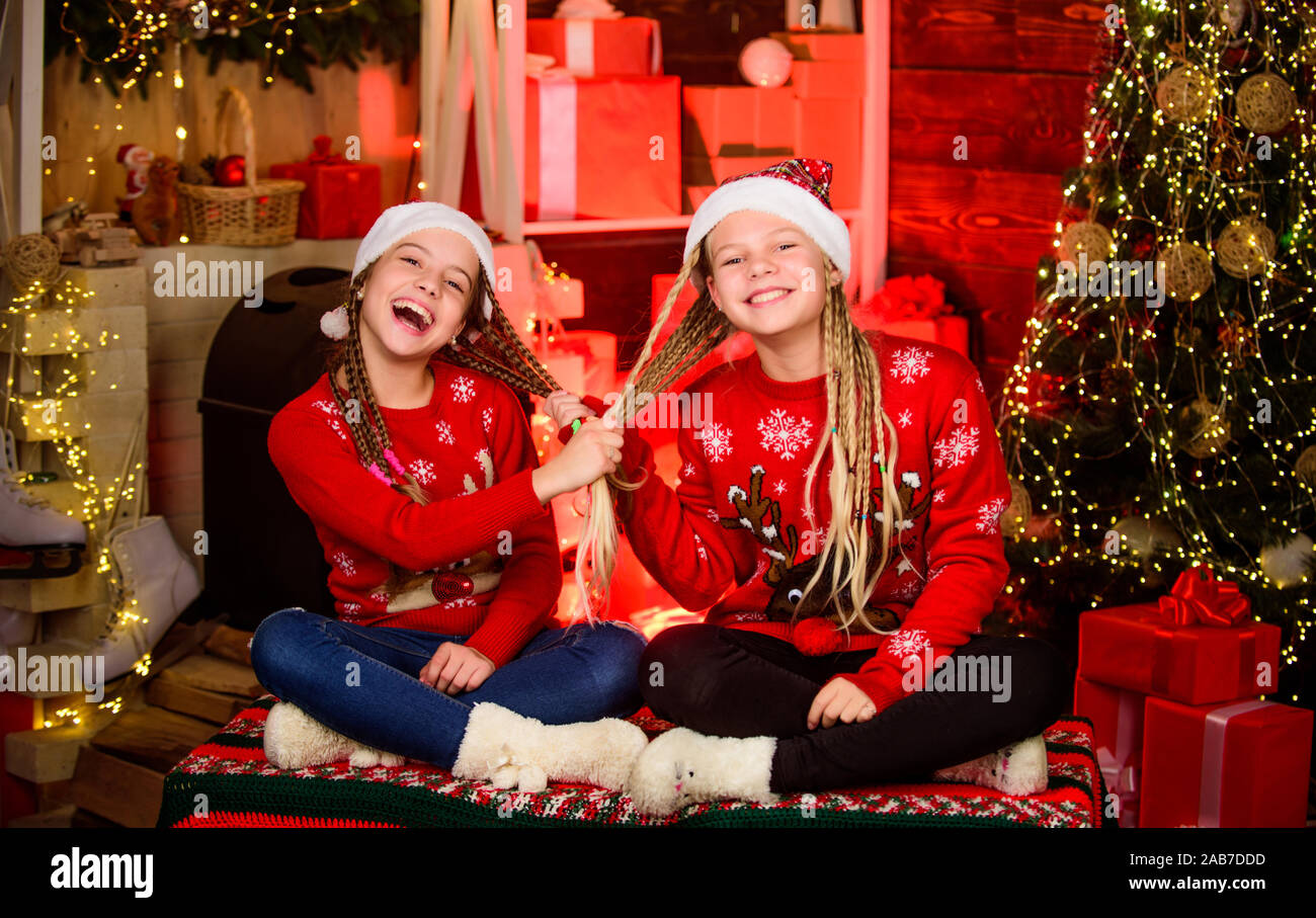 Joyful christmas. Friendly relations. Girls friends soulmates celebrate ...